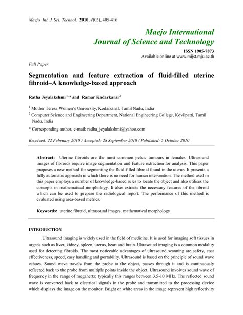 Pdf Segmentation And Feature Extraction Of Fluid Filled Uterine