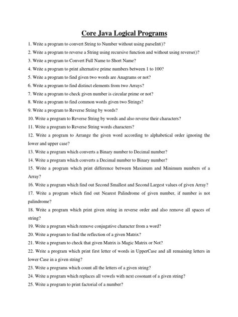 Core Java Logical Questions Pdf Letter Case Matrix Mathematics