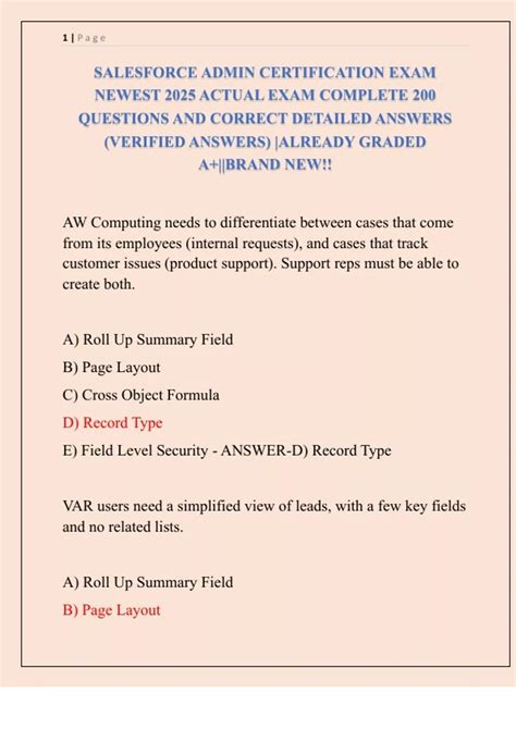 Salesforce Admin Certification Exam Newest 2025 Actual Exam Complete 200 Questions And Correct