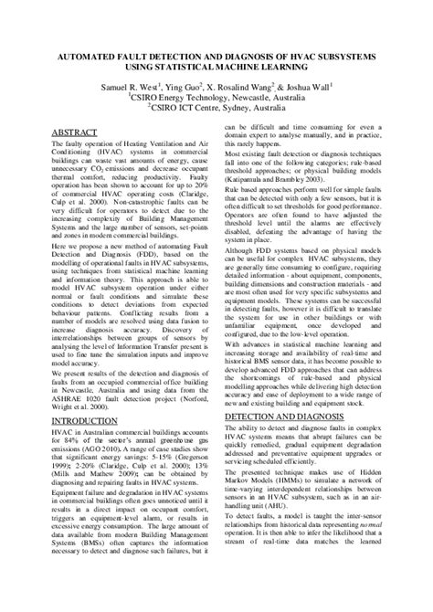 Pdf Automated Fault Detection And Diagnosis Of Hvac Subsystems Using Statistical Machine Learning