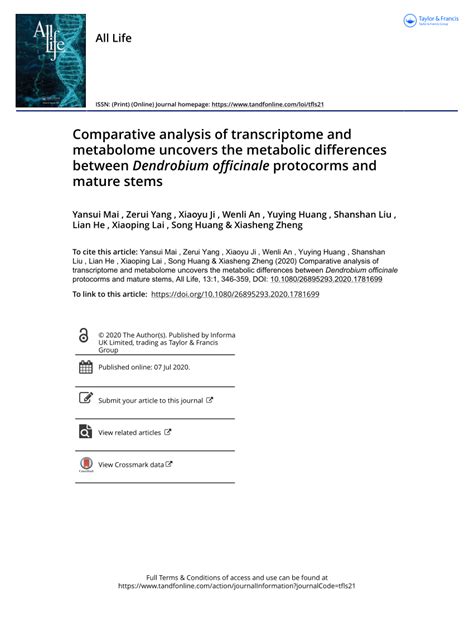 Pdf Comparative Analysis Of Transcriptome And Metabolome Uncovers The