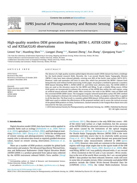 Pdf High Quality Seamless Dem Generation Blending Srtm 1 Aster Gdem