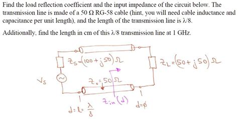 Solved Find The Load Reflection Coefficient And The Input Impedance Of The Circuit Below The