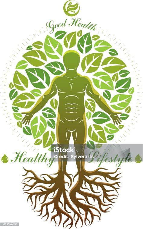 벡터 일러스트 레이 션 개별 신비한 캐릭터의 나무 뿌리와 잎으로 구성 채식주의 라이프 스타일 개념입니다 개념과 주제에 대한 스톡 벡터 아트 및 기타 이미지 Istock