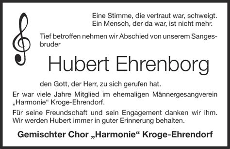 Traueranzeigen Von Hubert Ehrenborg Om Trauer De