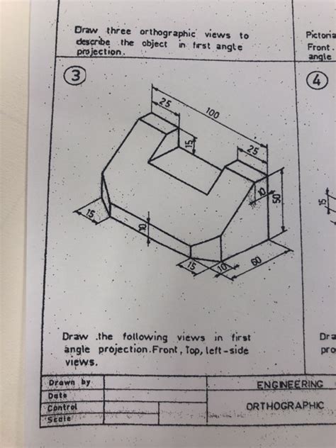 solved draw three orthographic views to describe the object