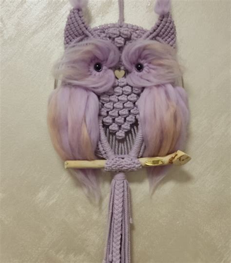 Macrame Owl With Wool Wings Etsy