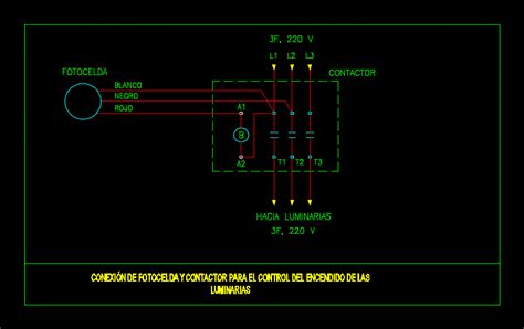 Connection Photocell And Lighting Contactor For 220 V 2d Dwg Elevation For Autocad • Designscad