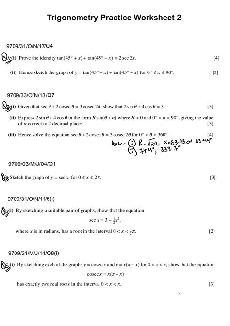 Solution Trigonometry Past Paper Worksheet 2 Studypool