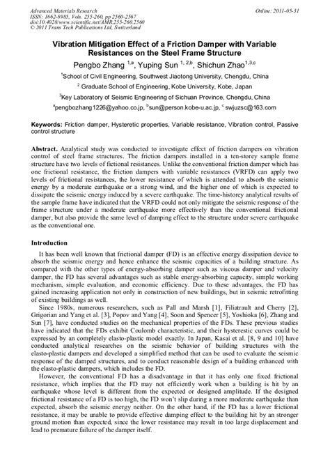 Vibration Mitigation Effect Of A Friction Damper With Variable Resistances On The Steel Frame