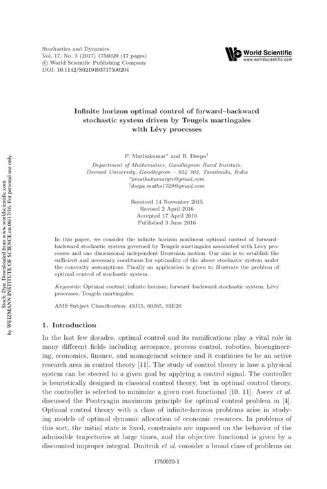 Pdf Infinite Horizon Optimal Control Of Forward Backward Stochastic
