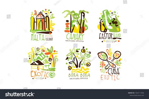 Exotic Countries Labels Design Vector Set Stock Vector Royalty Free