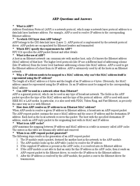 Arp Questions And Answers Represented Using The Ip Address Pdf