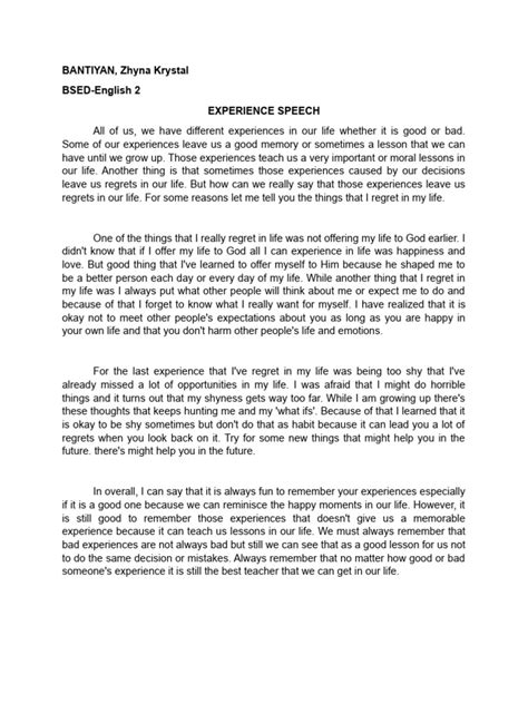 Experience Speech Pdf