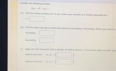 solved consider the following function f x x2−8x 7consider