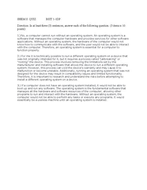 Introcom Ass 1 Assignment For Babes Of Introduction To Computing SHEM S QUIZ BSIT 1 1DP