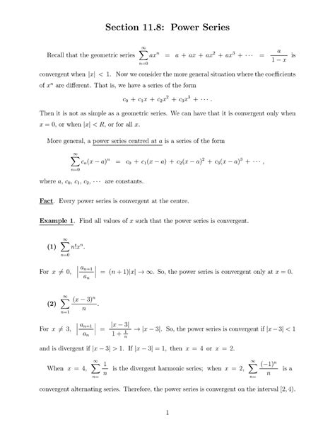 1730 Sec11 Lecture Notes Section 11 Power Series Recall That The