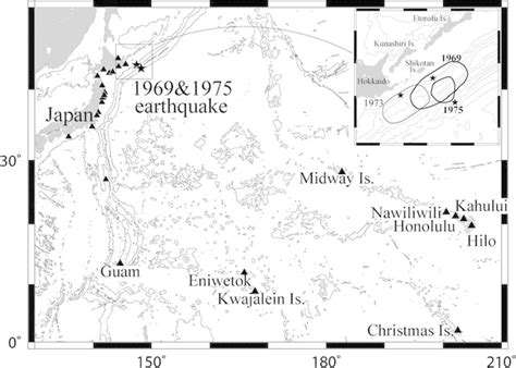 location of tide gauge stations filled triangle used in the tsunami