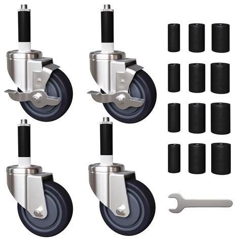 Mswy 4 Inch Expanding Stem Caster Set Of 4 Prep Table Casters Fit 78 To 1 34 Id Tube Pipe