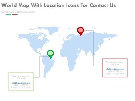 World Map With Location Icons For Contact Us Powerpoint Slides Presentation Graphics