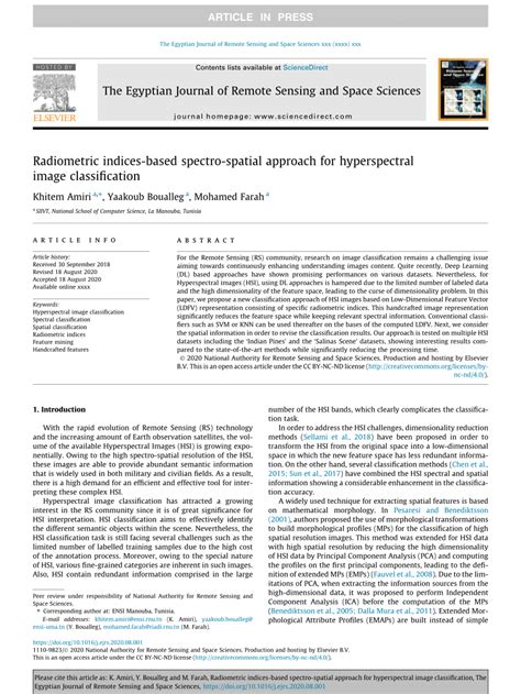Pdf Radiometric Indices Based Spectro Spatial Approach For
