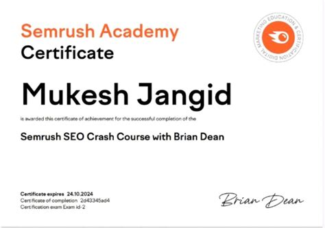 Mukesh Jangid On Linkedin I Am Excited To Share That I Have Successfully Seo Crash Course At…