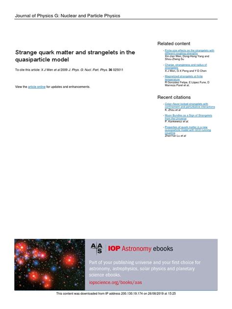 2009 Strange Quark Matter And Strangelets In The Quasiparticle Model Pdf Quark Matter