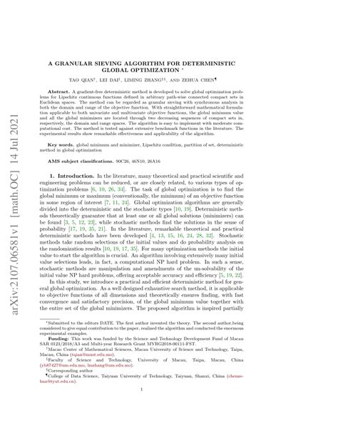 Pdf A Granular Sieving Algorithm For Deterministic Global Optimization