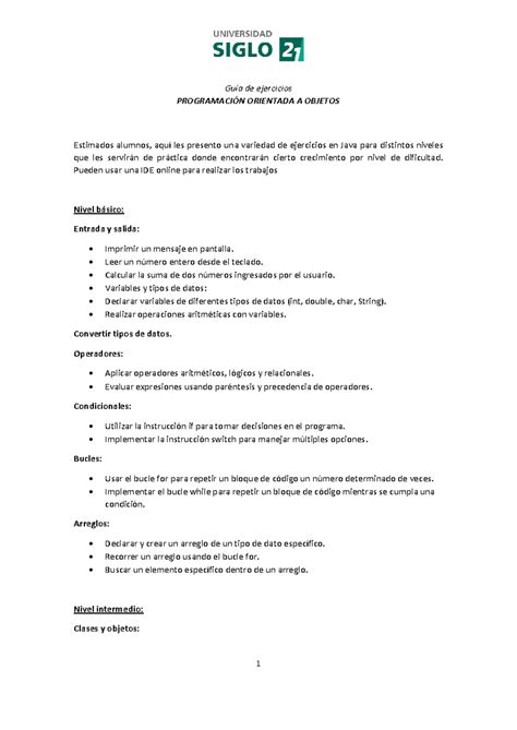 Guia De Ejercicios Programacion Orientada A Objetos 3 ProgramaciÓn Orientada A Objetos