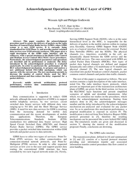 Pdf Acknowledgment Operations In The Rlc Layer Of Gprs
