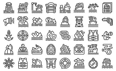 ícones De Naufrágio Definem O Vetor De Contorno Deserto Insular