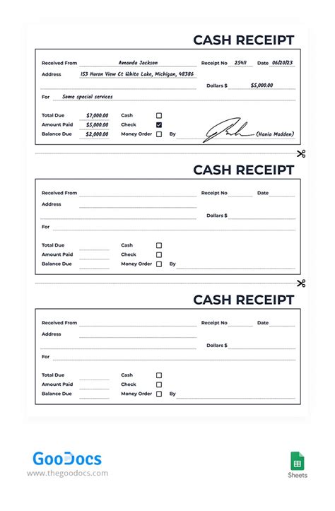 Basic Cash Receipt Template In Google Docs