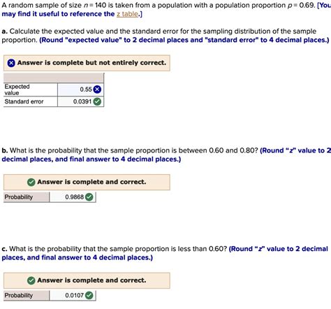 Solved A Random Sample Of Size N 140 Is Taken From A Population With
