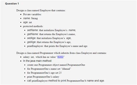 solved question 1 design a class named employee that