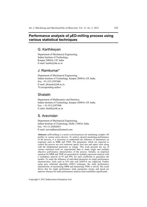 Pdf Performance Analysis Of µed Milling Process Using Various