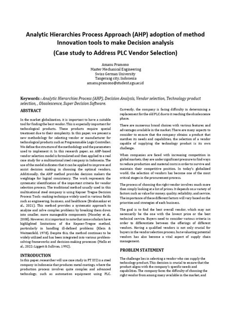 Final Exam Innovation Ahp Method For Decisiion Analysis Pdf