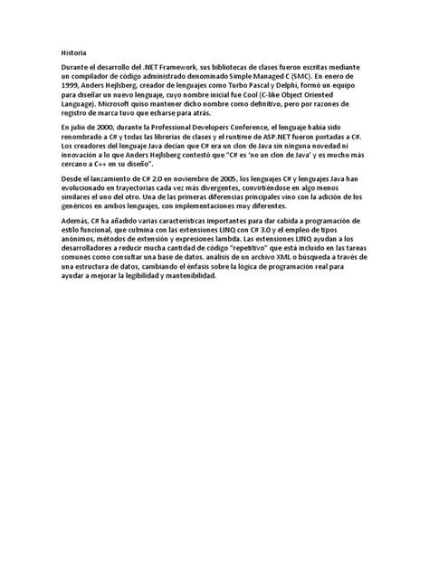 Historia De Csharp Pdf C Sharp Lenguaje De Programación Consulta Integrada De Idiomas