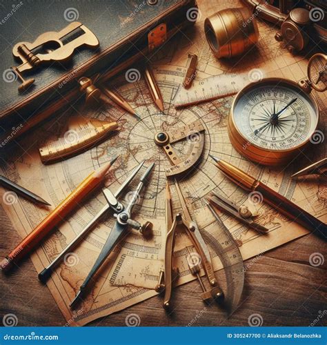 Set Of Compass Protractor And Triangular Ruler Vector Illustration 305603720