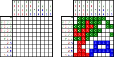 An Example Of A Nonogram Color Puzzle Left And Its Solution Right