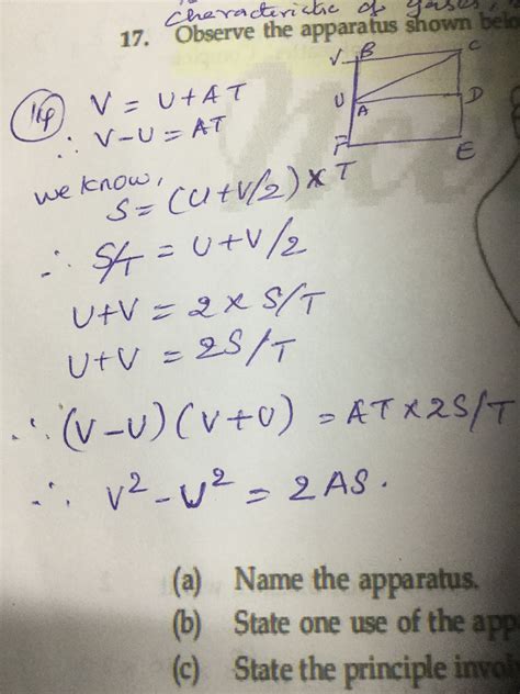 [answered] Using Velocity Time Graph Prove That V2 U2 2as