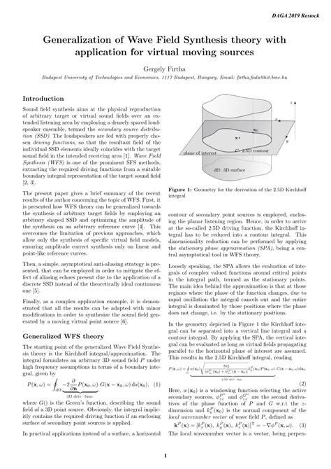 Pdf Generalization Of Wave Field Synthesis Theory With Application