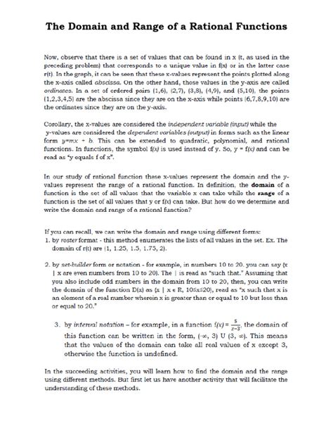 The Domain And Range Of A Rational Functions Pdf Technology And Engineering