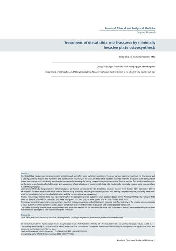 Treatment Of Distal Tibia End Fractures By Minimally Invasive Plate Osteosynthesis Quang Tri