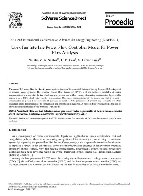 Pdf Use Of An Interline Power Flow Controller Model For Power Flow Analysis