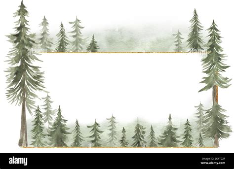 Watercolor Woodland Frame Illustration Forest Background Card