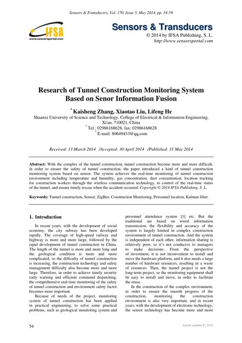 Pdf Research Of Tunnel Construction Monitoring System Base On Senor Information Fusion