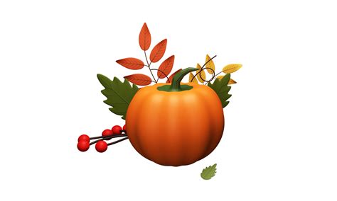 3d Render Of Pumpkin With Autumn Leaves Berries For Thanksgiving Celebrations Concept 23351228 Png