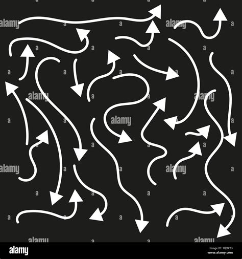 Arrow Flow Figure Chaotic Direction Icon Curved Arrow Shape Vector Black Background Stock