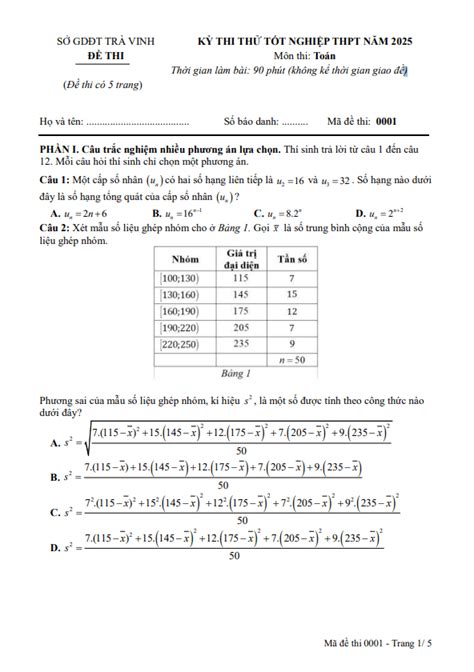 Bộ đề ôn thi tốt nghiệp THPT năm 2025 môn Toán giai đoạn 1 - TOANMATH.com