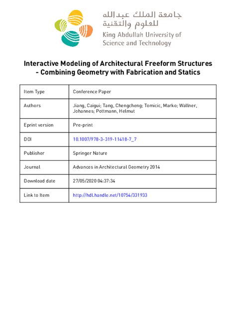 Pdf Interactive Modeling Of Architectural Freeform Structures